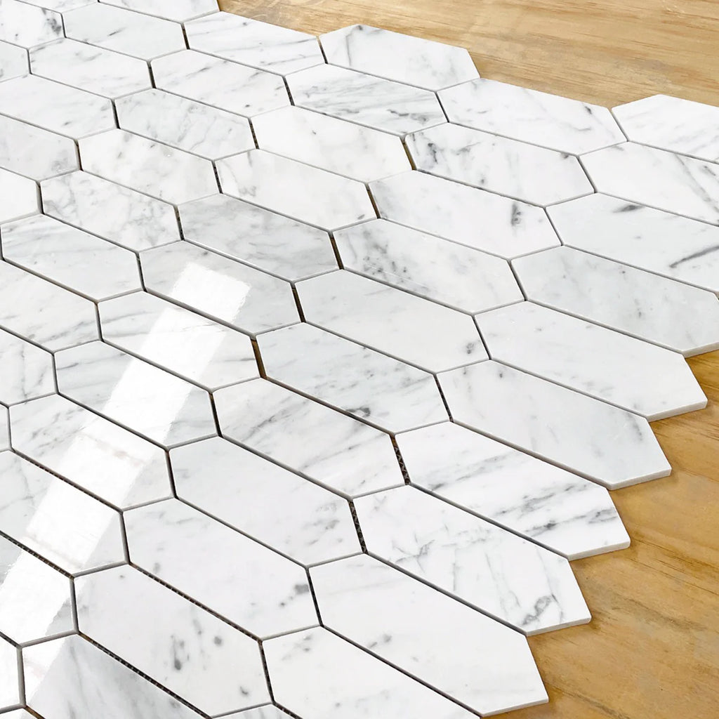 White Carrara Honed Herringbone 1"x3" Mosaic - BigAppleMarble.com
