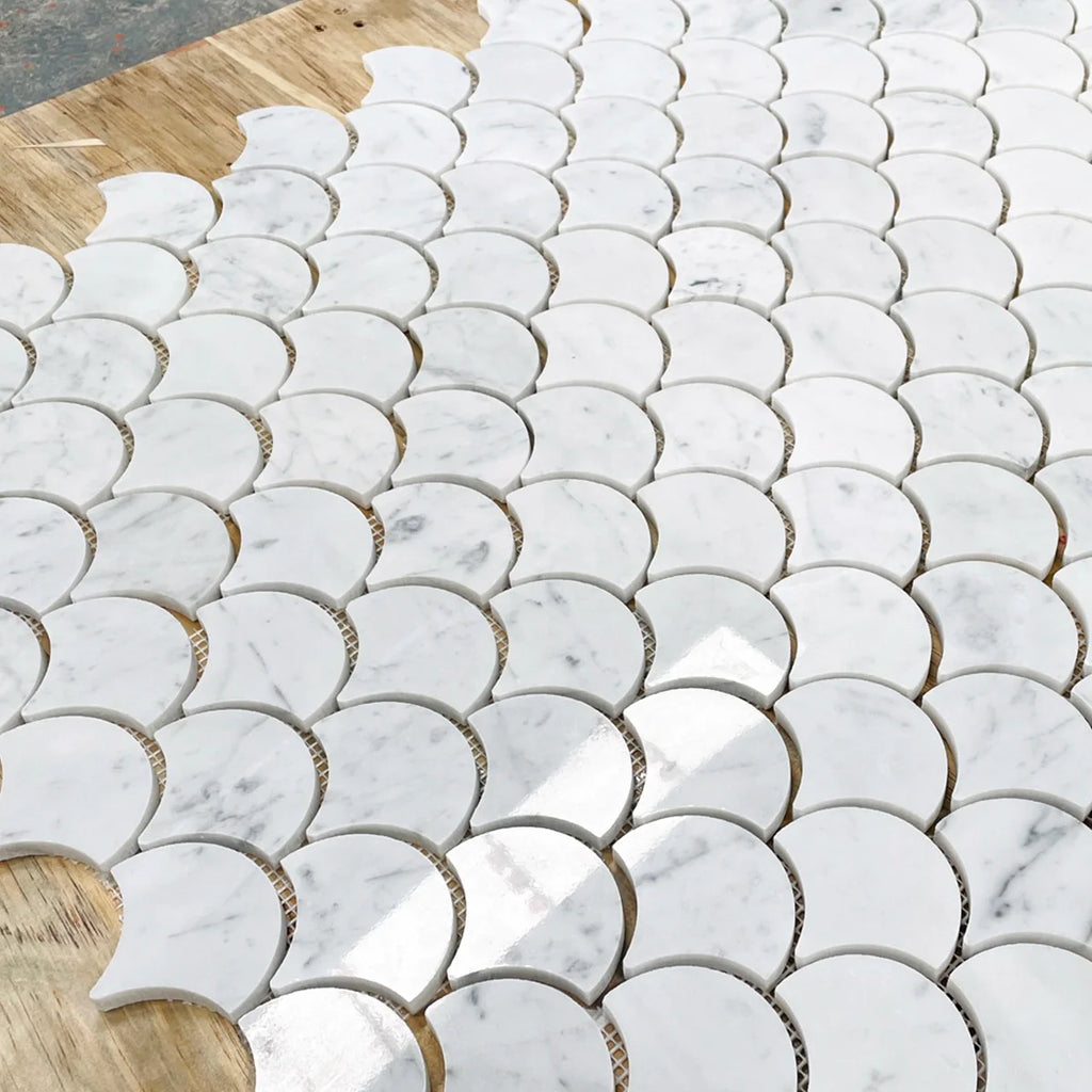 White Carrara Honed Herringbone 1"x3" Mosaic - BigAppleMarble.com