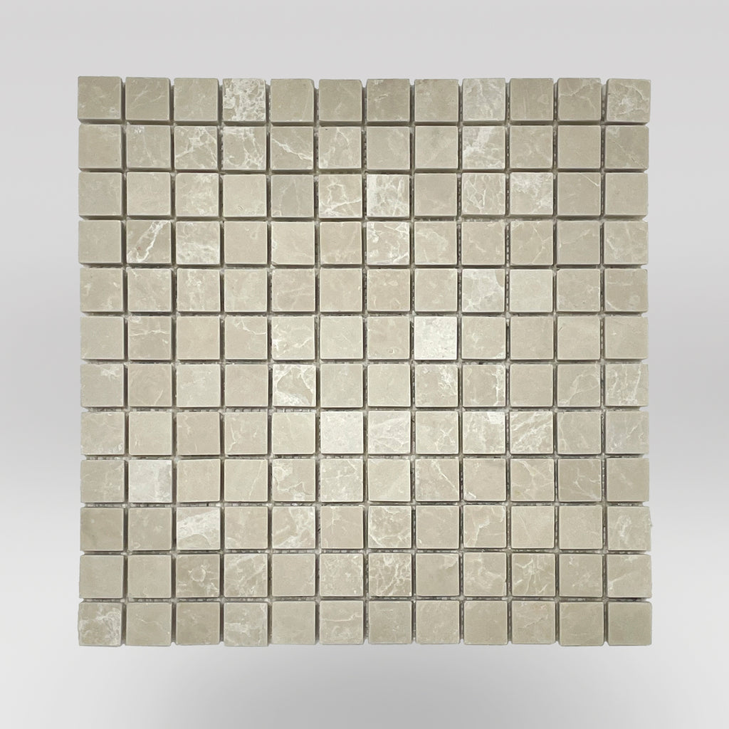 Ivory (White) Travertine Tumbled 5/8"x5/8" Mosaic - BigAppleMarble.com