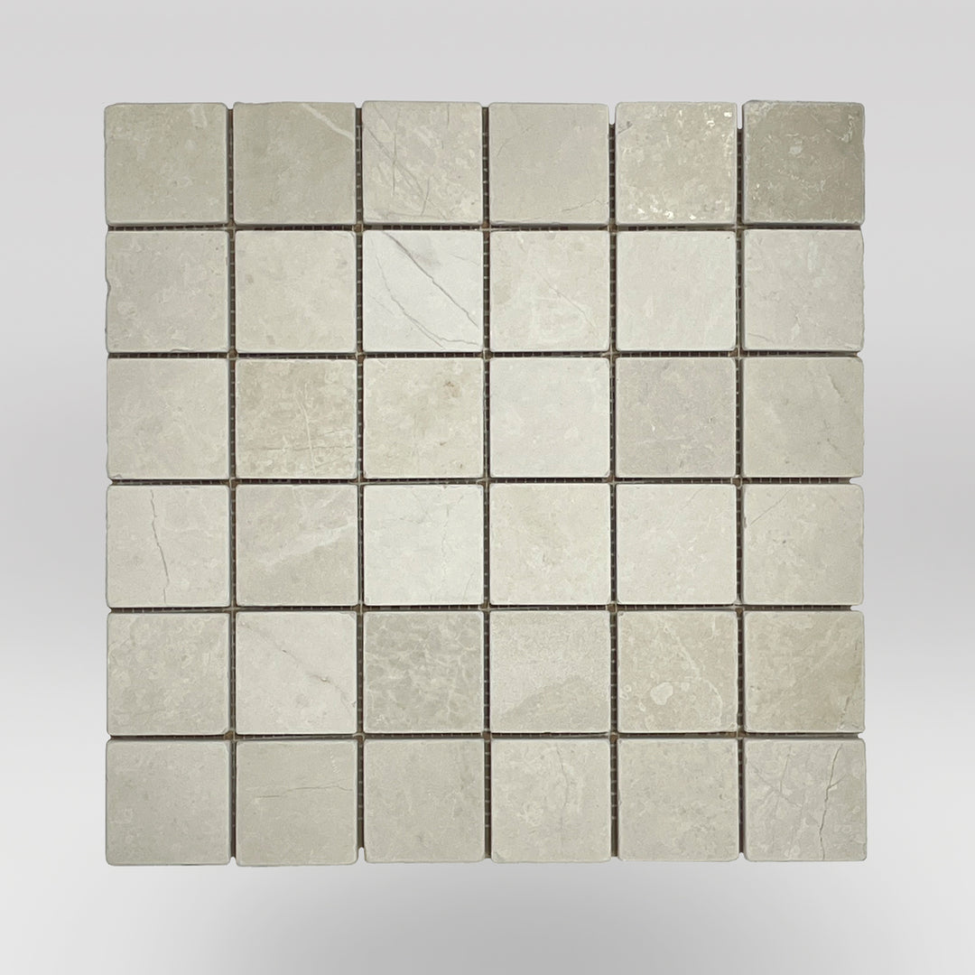 Ivory (White) Travertine Tumbled 5/8"x5/8" Mosaic - BigAppleMarble.com