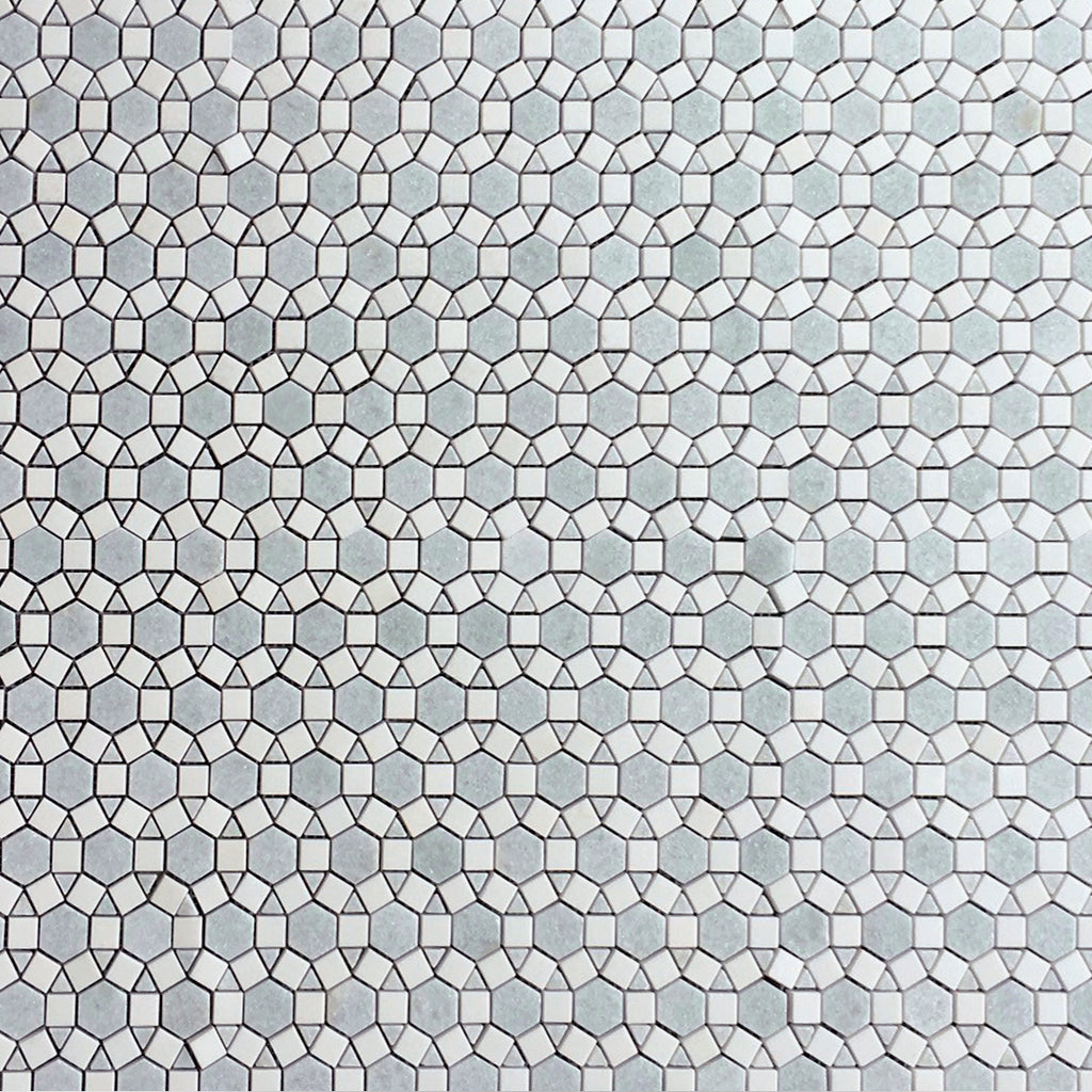 Sunflower Thassos and Blue Celeste Marble Mosaic - BigAppleMarble.com