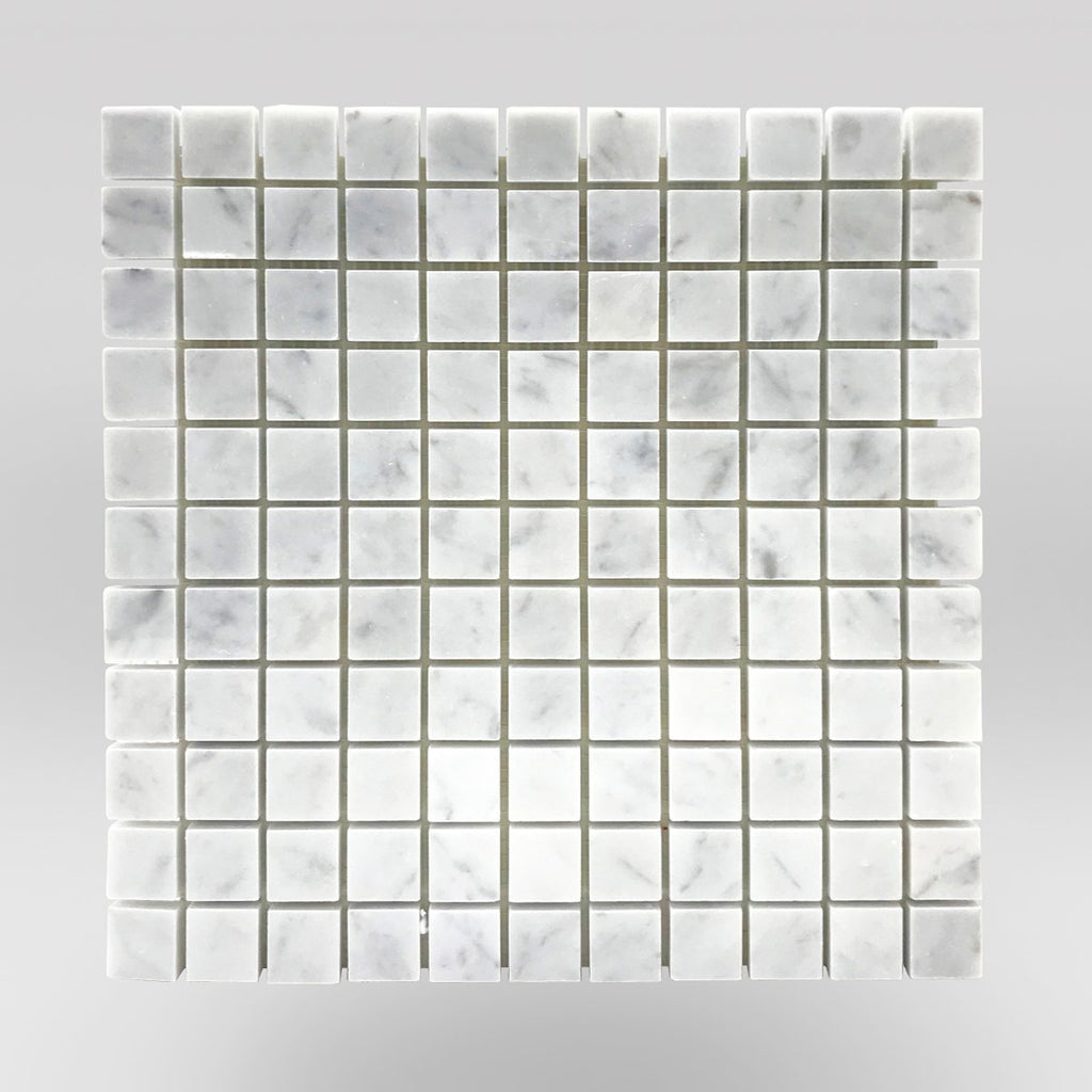 White Carrara Honed 1"x1" Marble Mosaic - BigAppleMarble.com