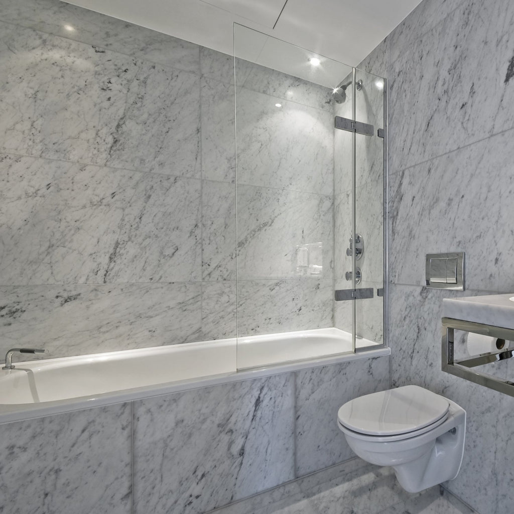 White Carrara Polished 12"x12" Marble Tile - BigAppleMarble.com